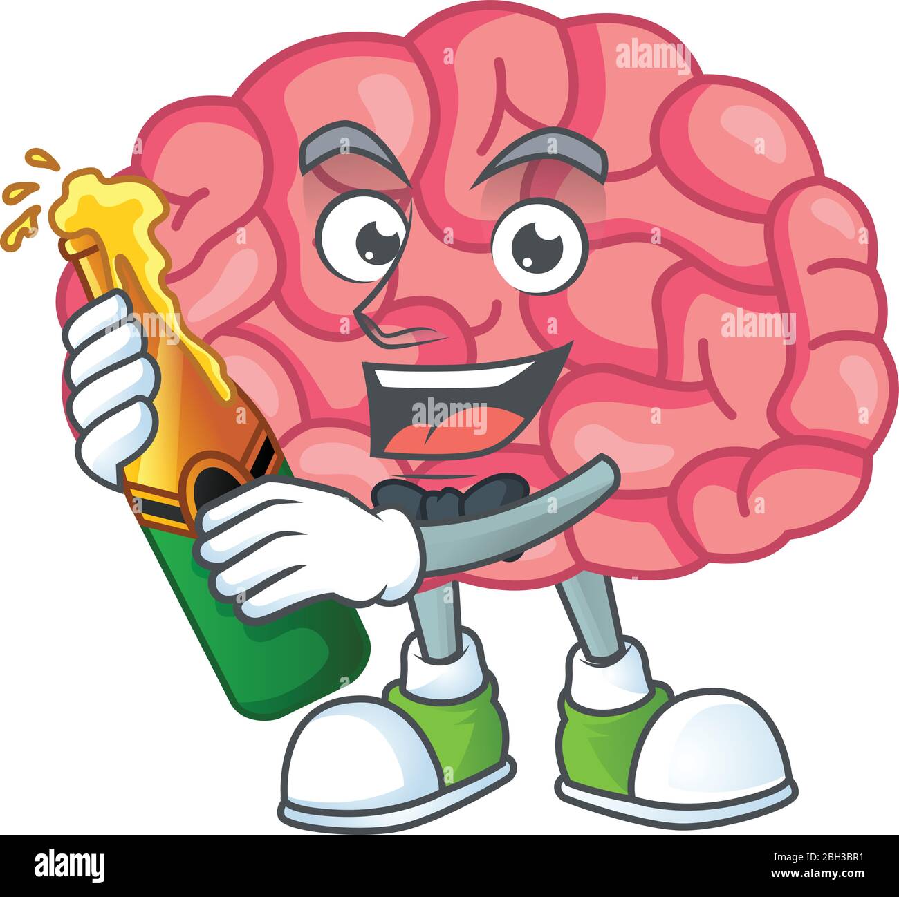 Mascot cartoon design of brain making toast with a bottle of beer Stock ...