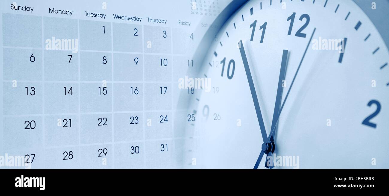 Clock face and calendar composite Stock Photo - Alamy