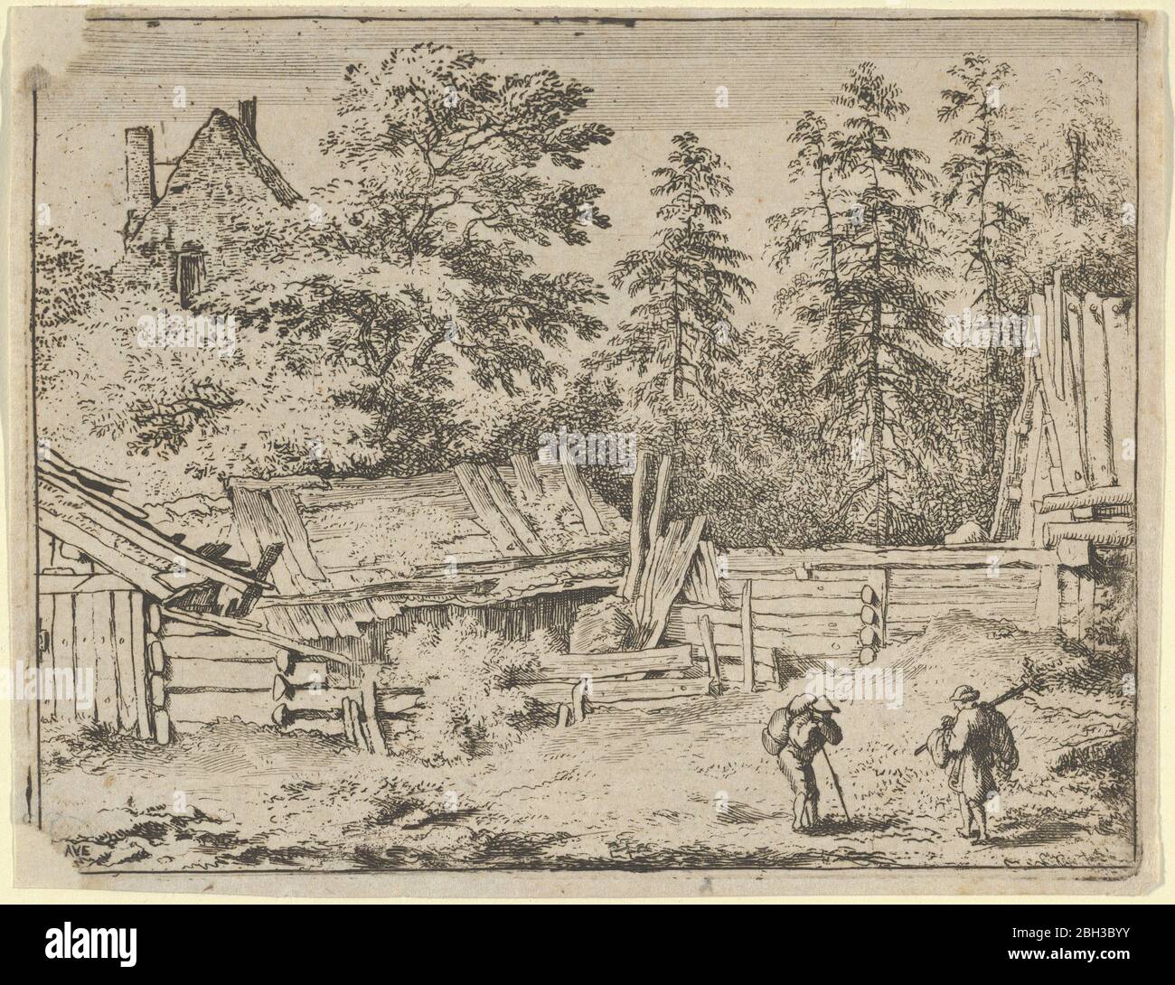 The Three Cottages, 17th century. Second state of two Stock Photo - Alamy