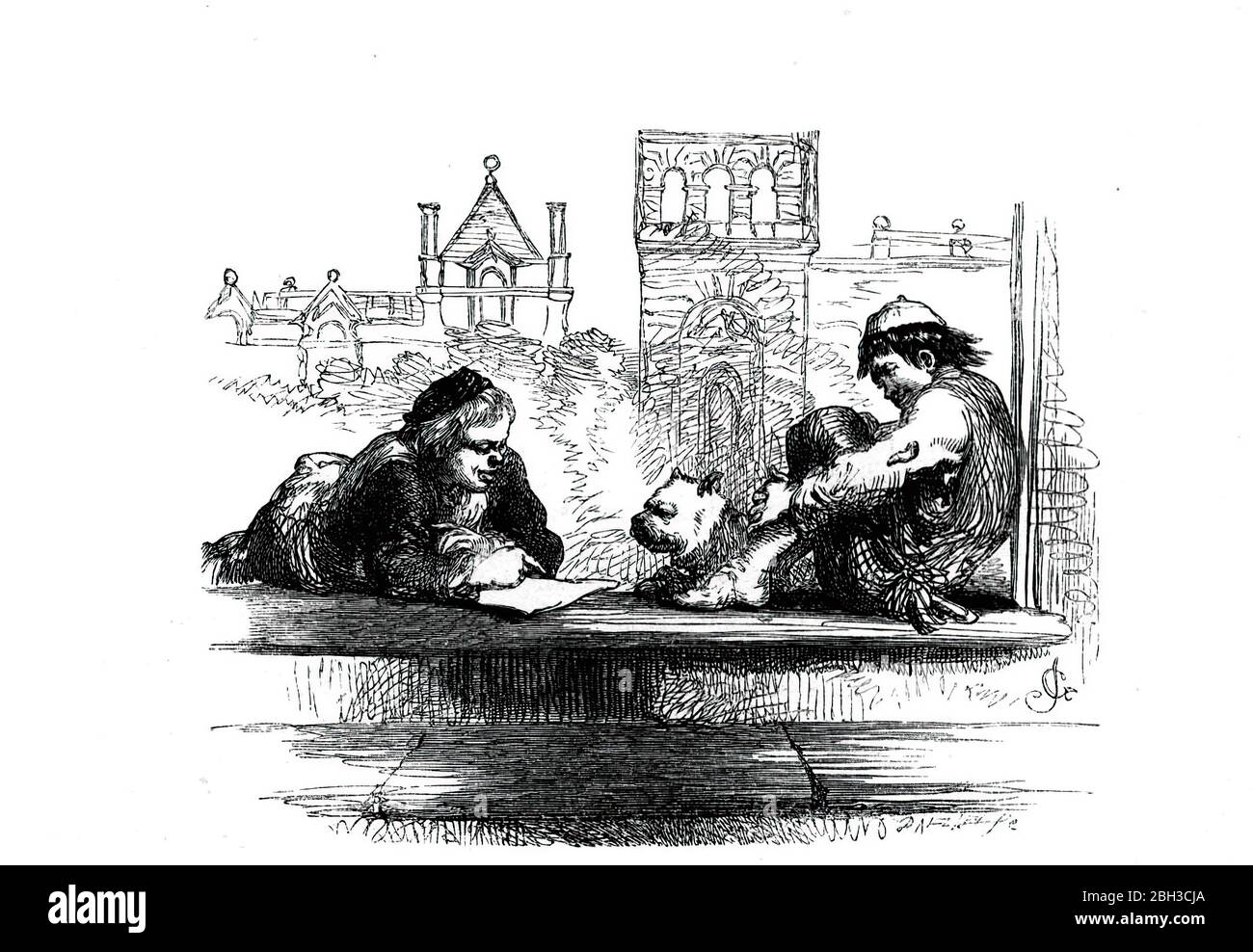 Victorian illustration (reading and writing Stock Photo - Alamy