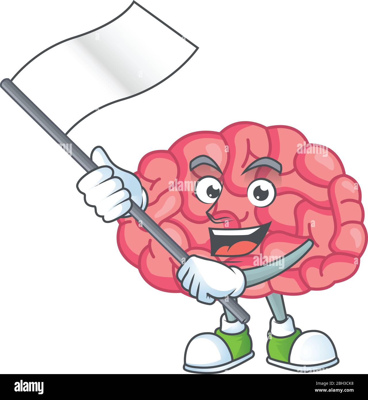 Cute cartoon character of brain holding white flag Stock Vector Image ...