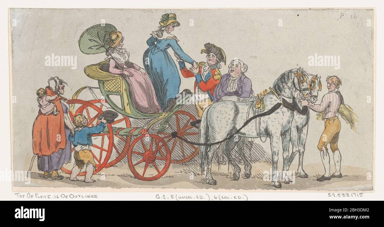 Ladies Getting Out of a Carriage (from Plate 16, Outlines of Figures ...
