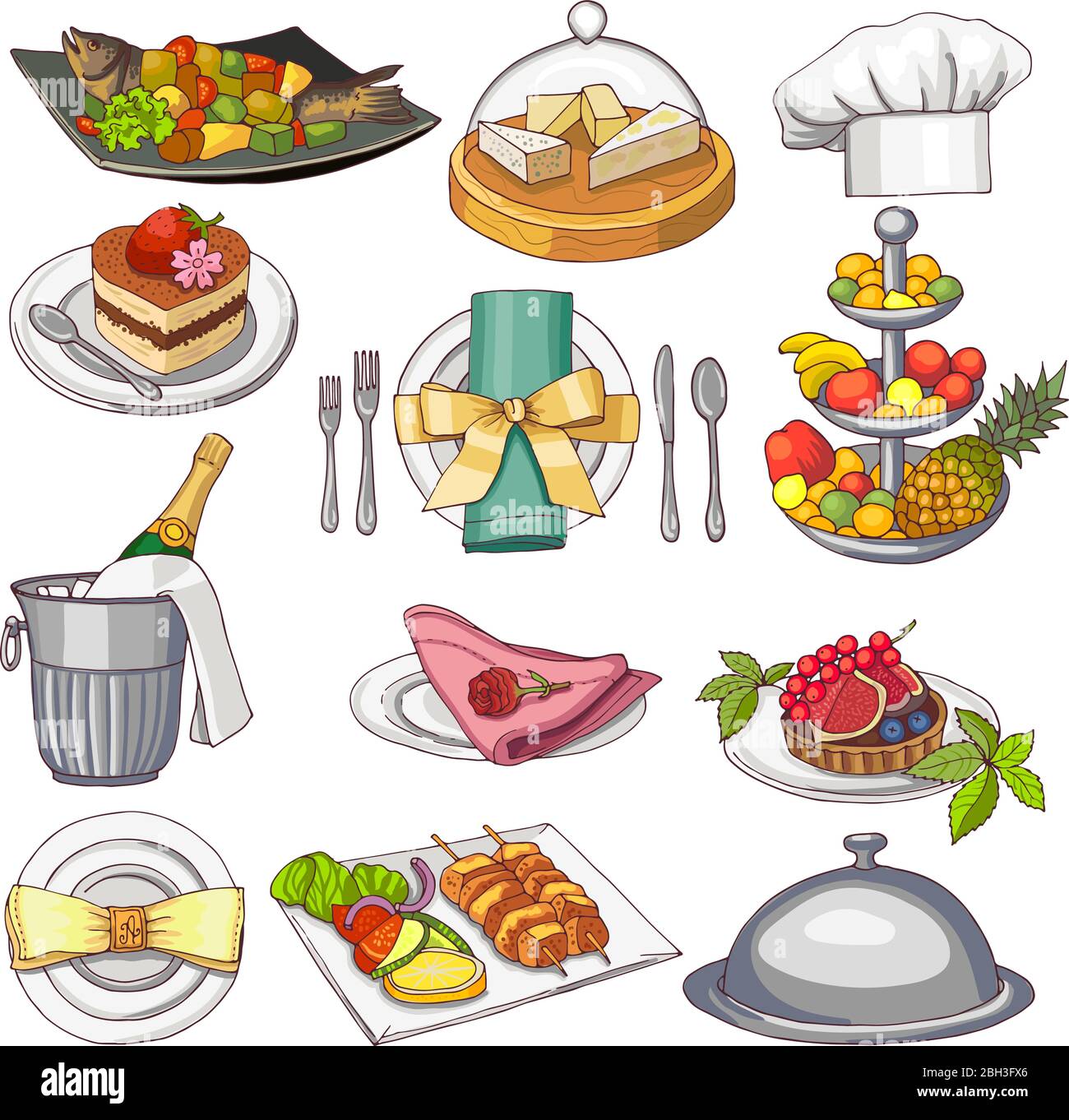 Colored illustration of restaurant food set for design menu template ...