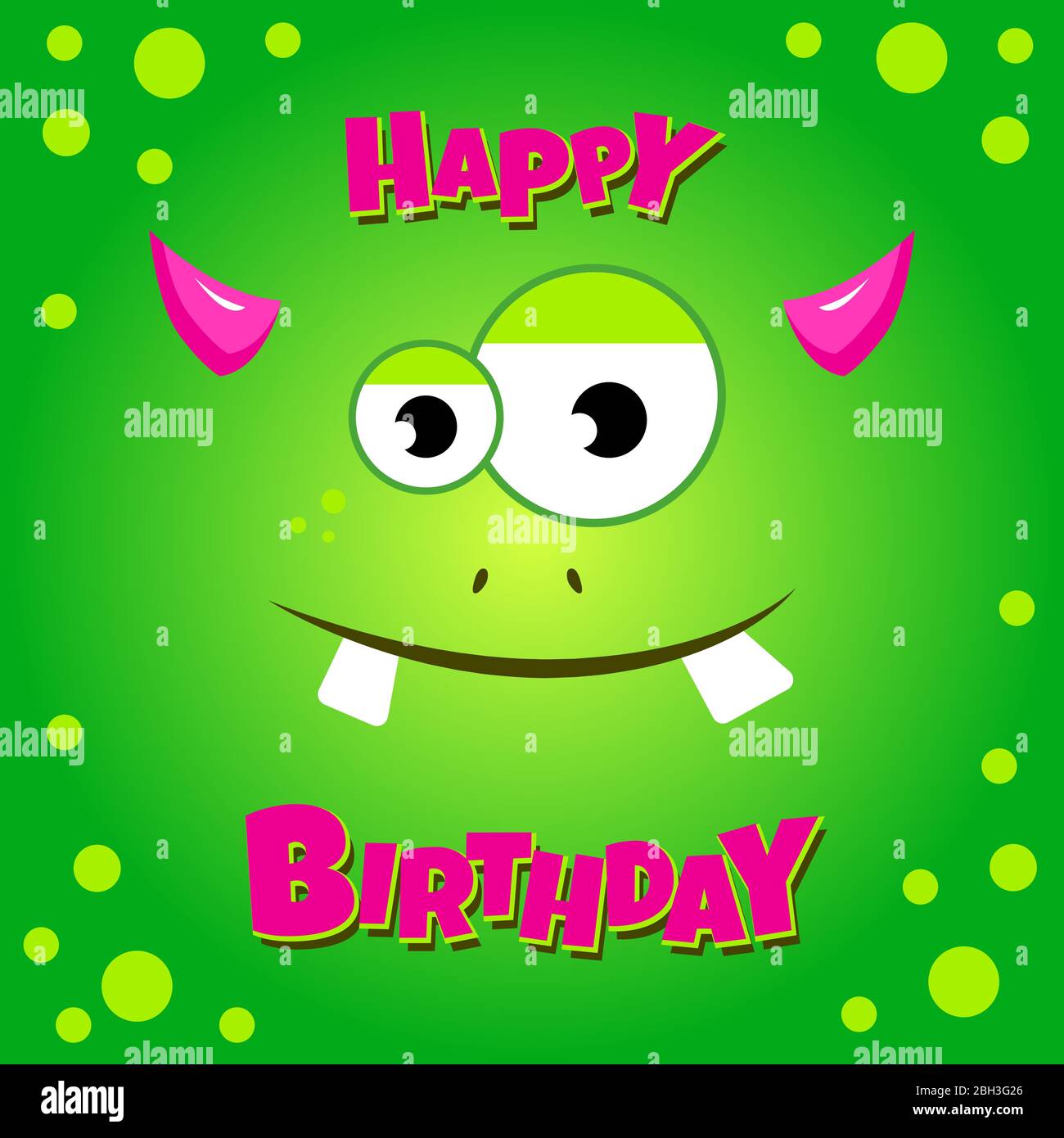 Monster party card design. Happy birthday card with green funny monster ...