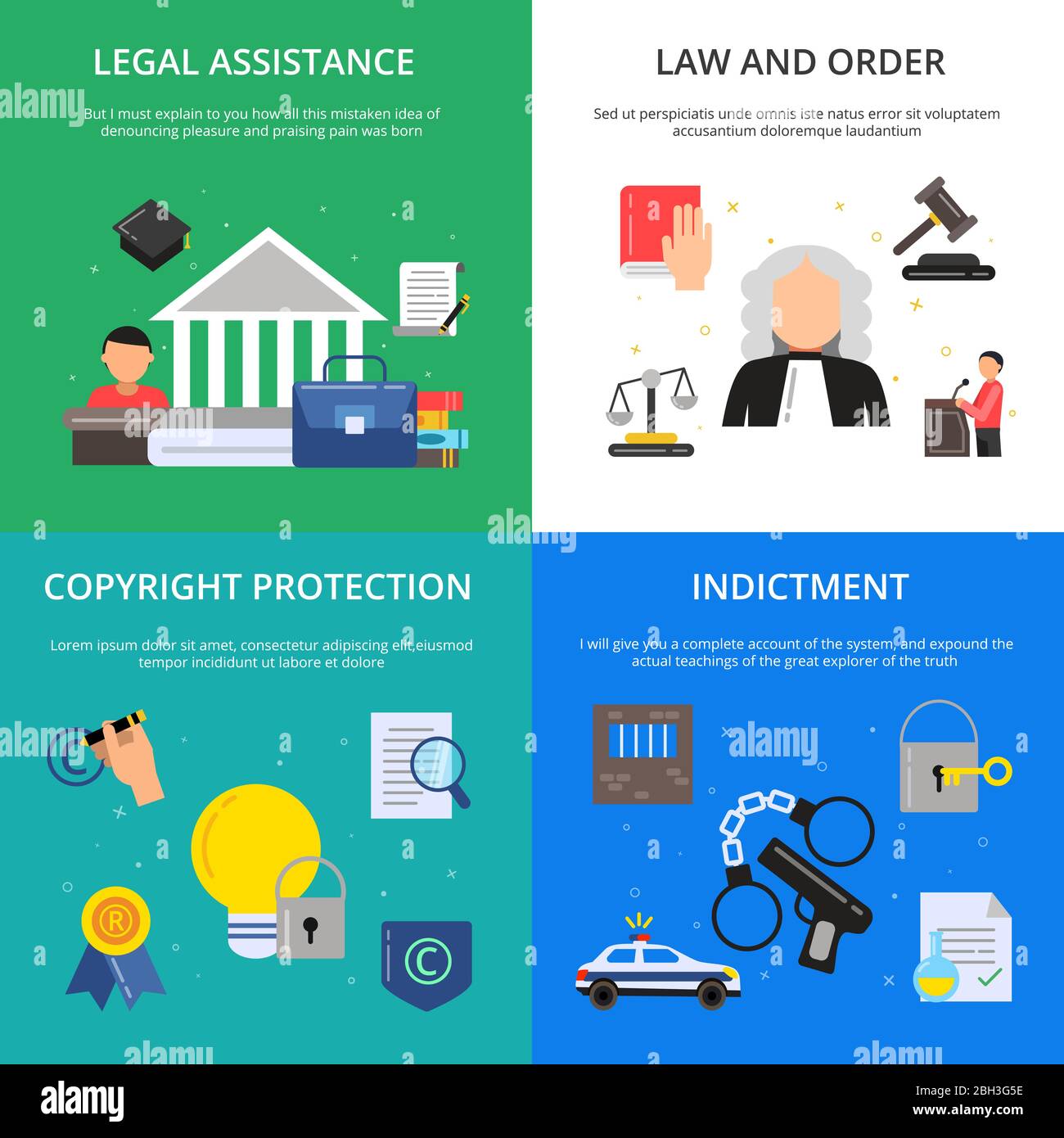 Conceptual pictures of criminal justice. Illustrations of lawyer, judge ...