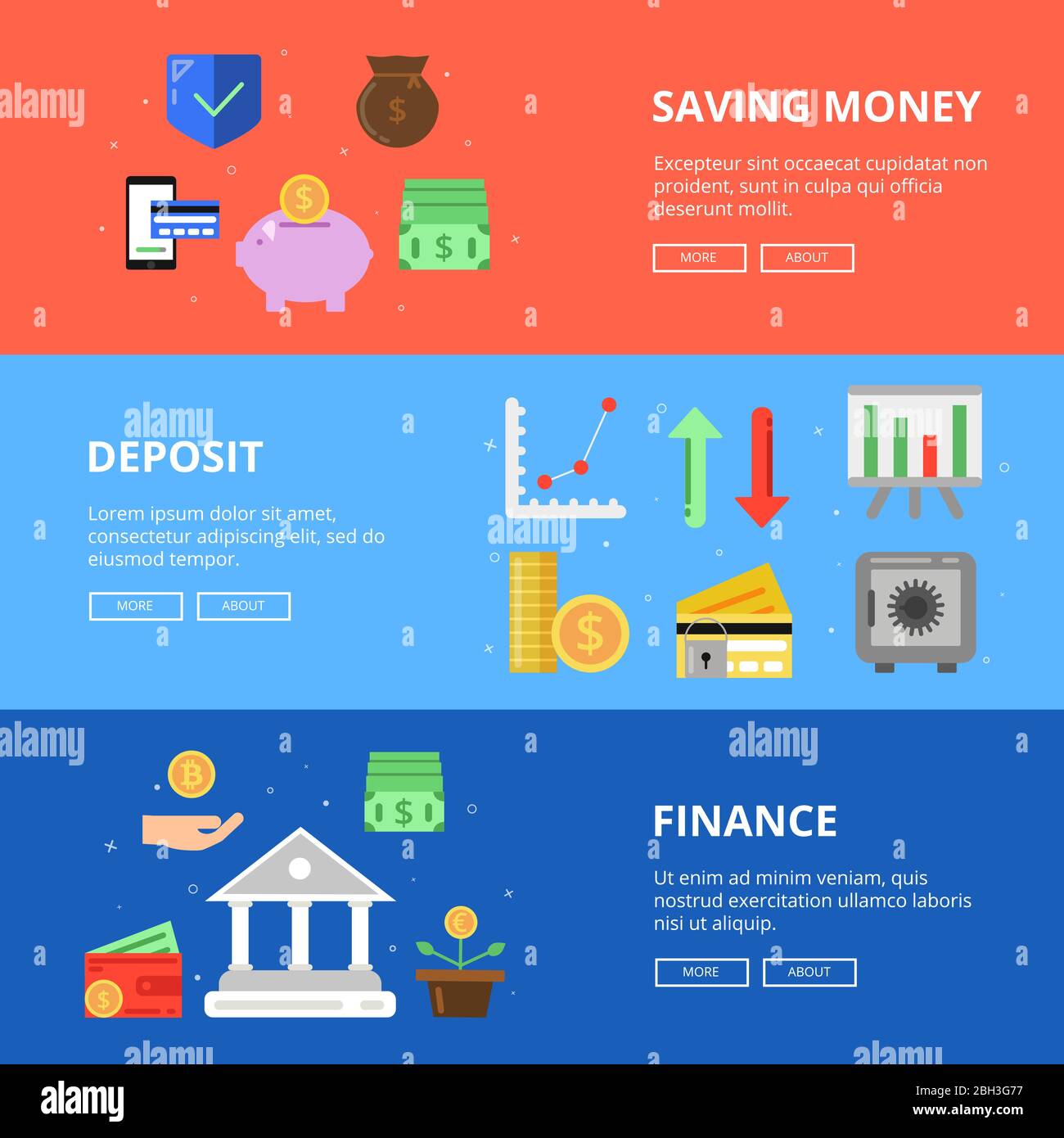 Horizontal banners set. Save your money. Vector concept pictures with ...