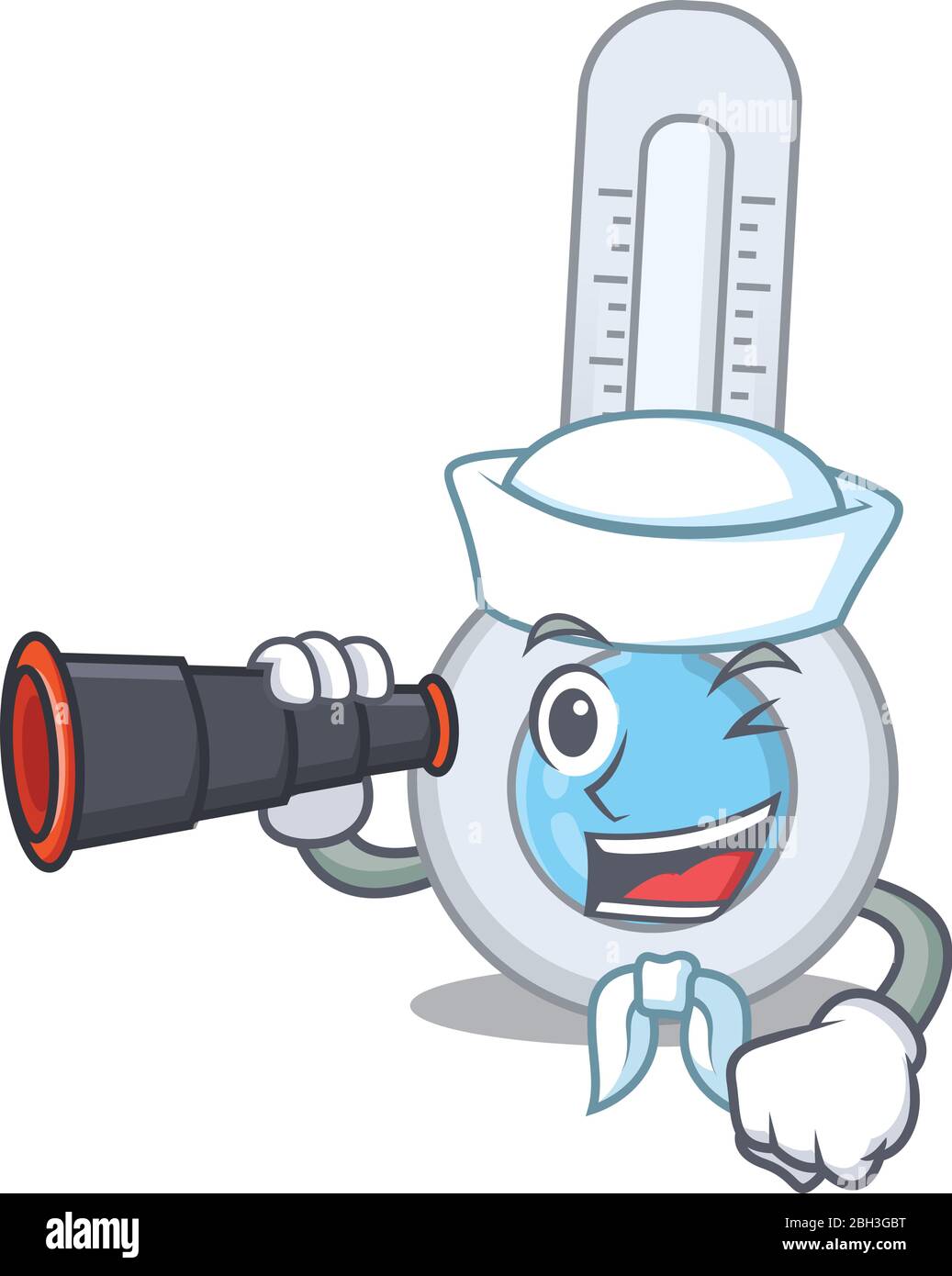 A cartoon icon of cold thermometer Sailor with binocular Stock Vector ...