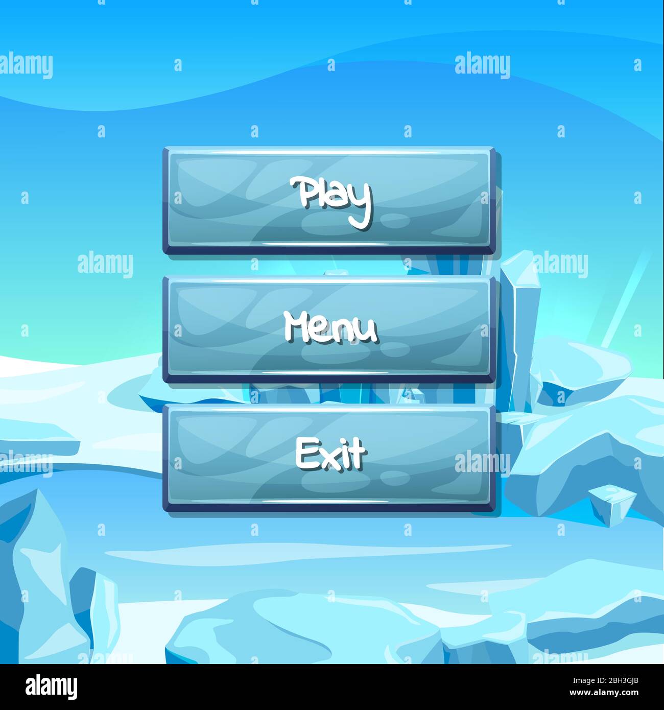 Vector cartoon style wavy buttons with text for game design on ice ...