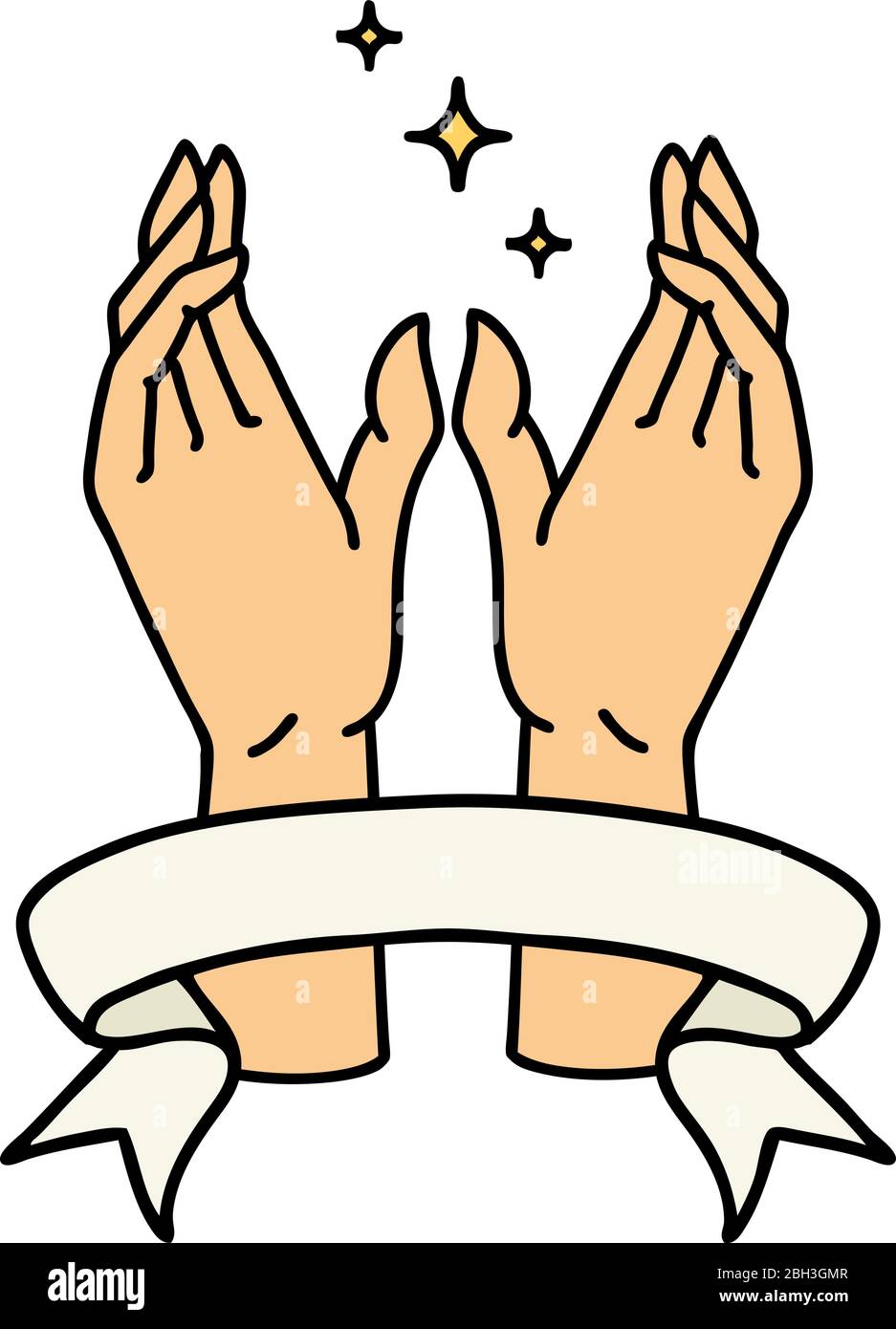 traditional tattoo with banner of reaching hands Stock Vector Image ...