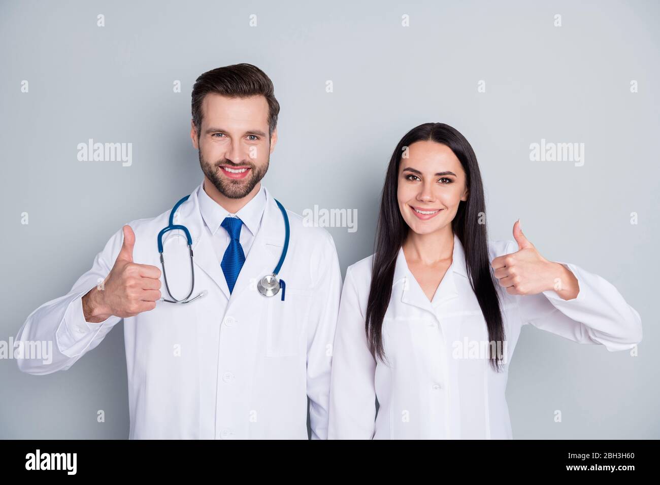 Photo of handsome doc guy lady two people emergency patient ...