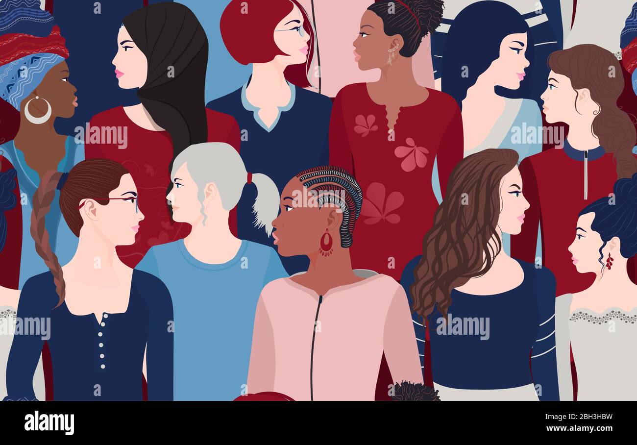 Group of multiethnic multicultural women who talk and share ideas and ...