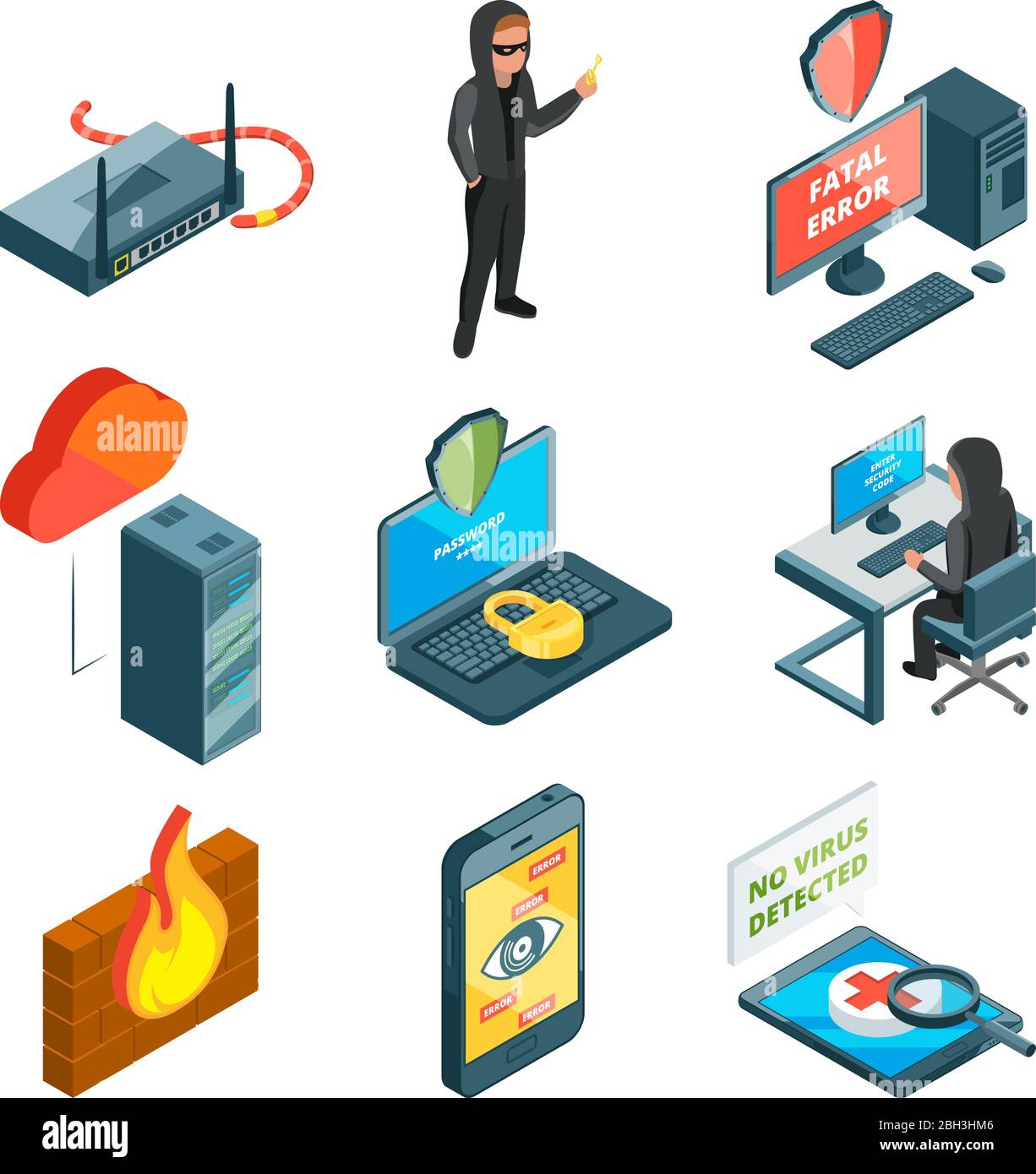Icon Set Of Internet Security Web Protection Hacker Attack Hacker