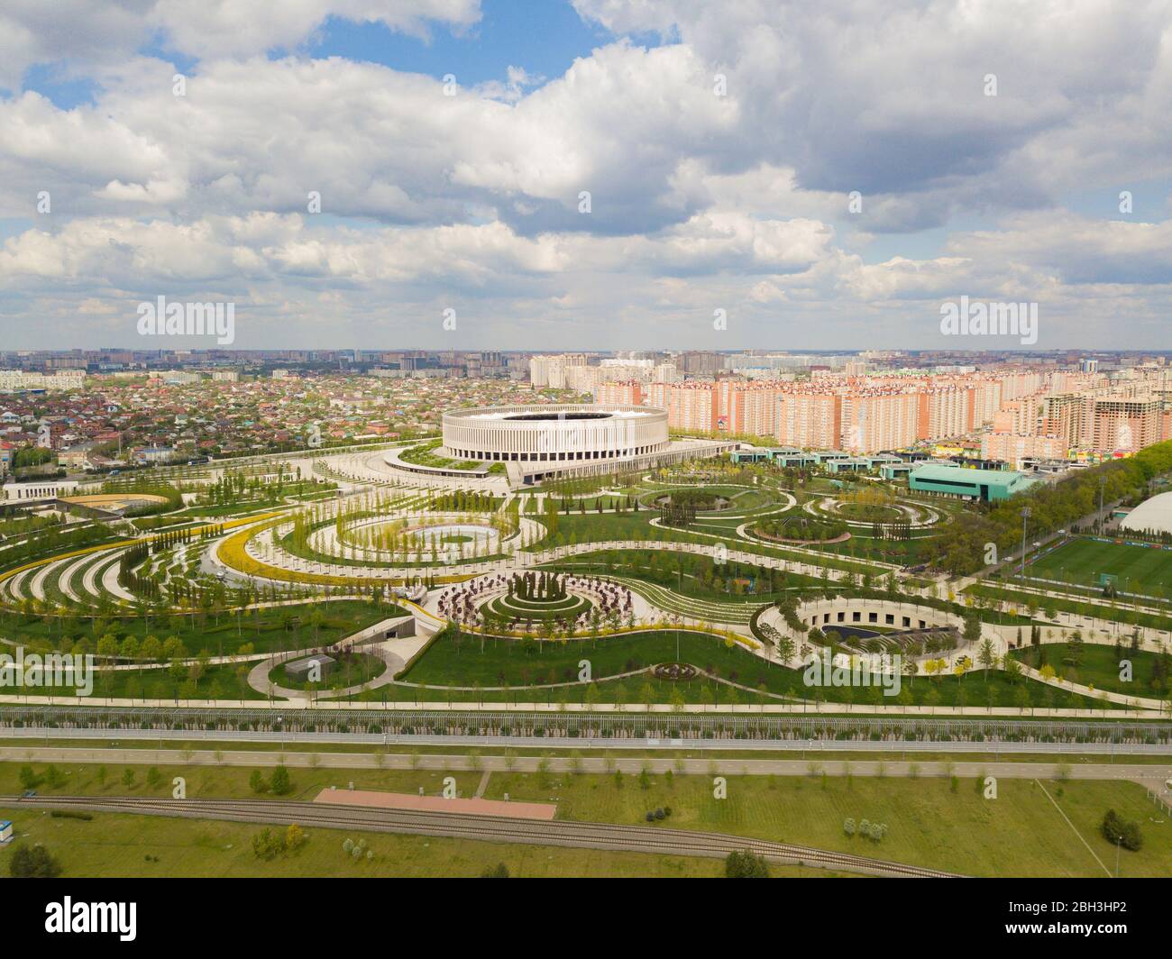 Krasnodar, Russia - April, 2020: Aerial view of Krasnodar cityscape and ...