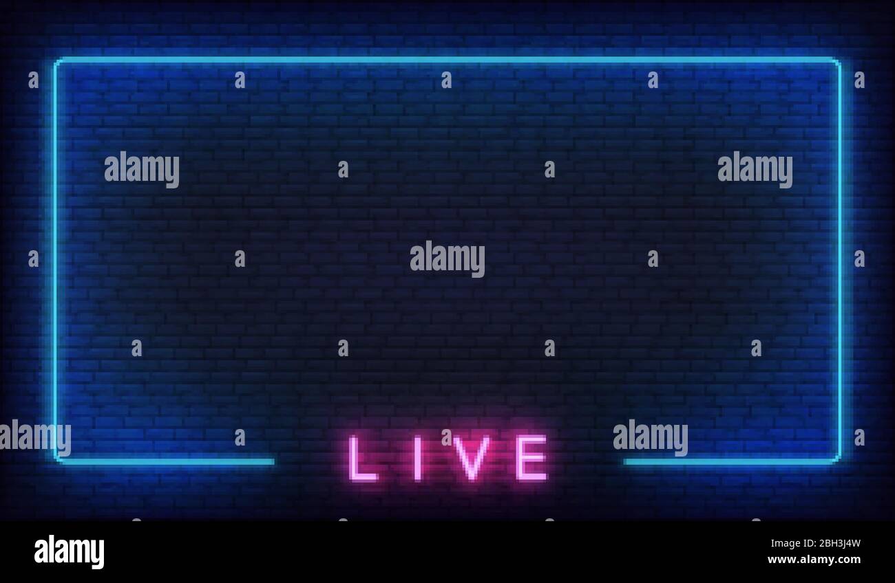 Live neon background. Template with glowing live text and border Stock ...