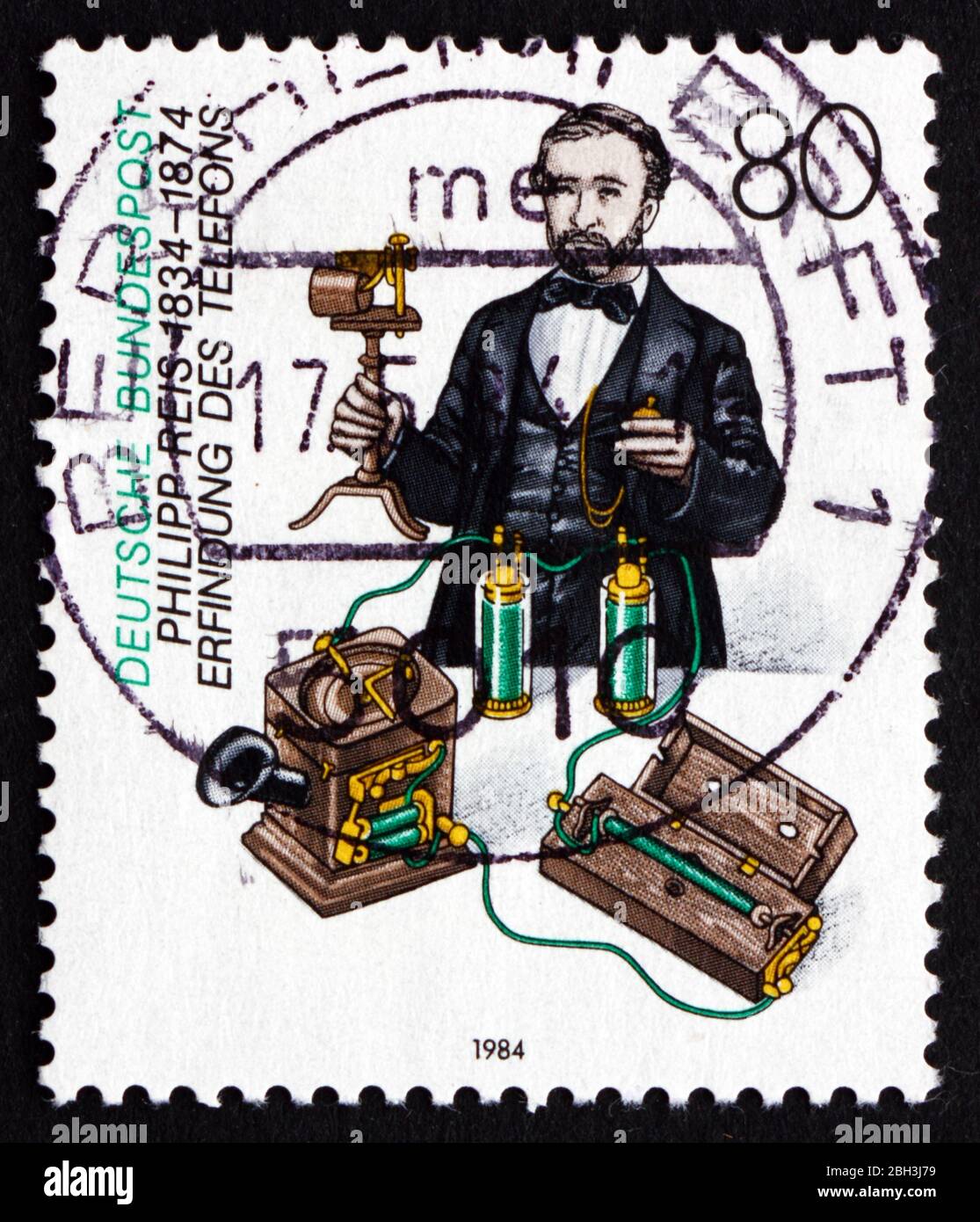 GERMANY - CIRCA 1984: a stamp printed in the Germany shows Philipp Reis ...