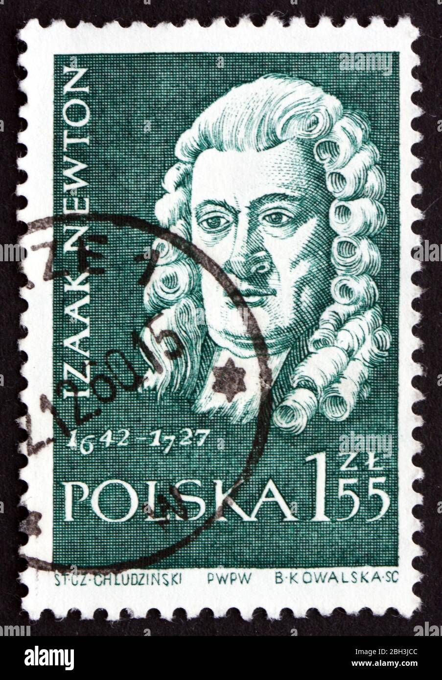POLAND - CIRCA 1959: a stamp printed in the Poland shows Isaac Newton ...