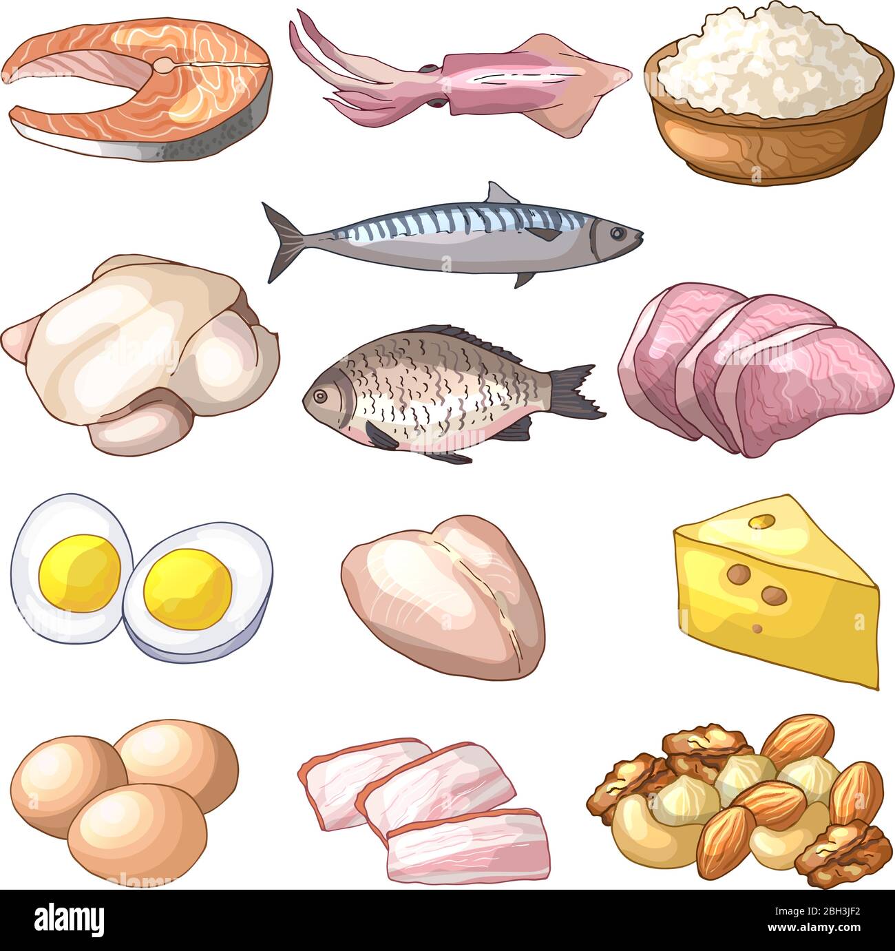 Useful products. Illustrations in cartoon style. Vector collection set ...