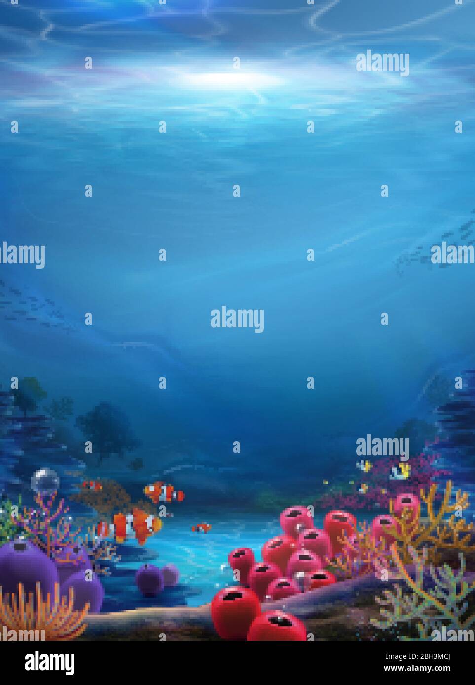 Natural ocean bottom background with dreamy sunlight shining through ...