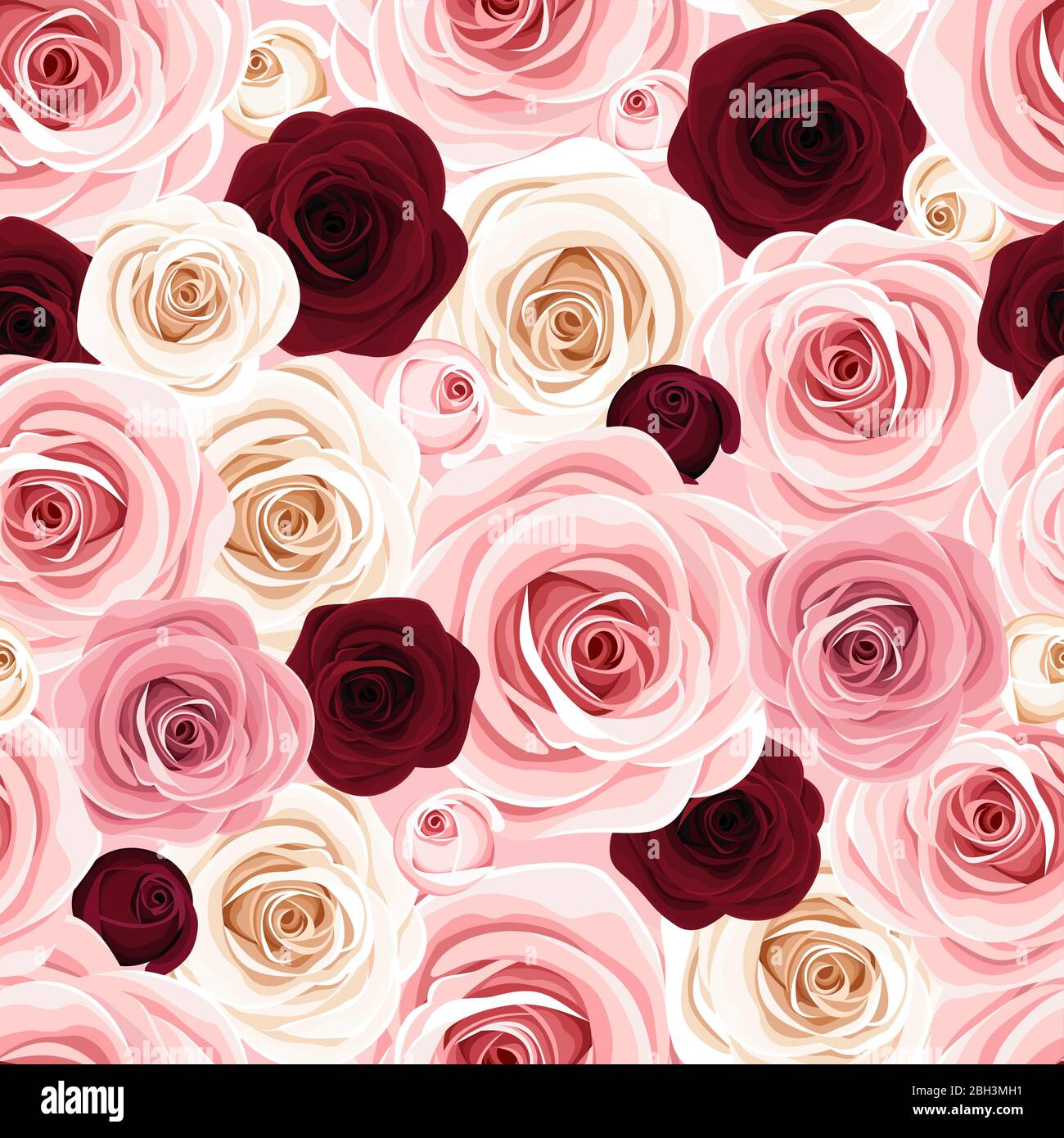 Vector seamless background texture with pink, burgundy and white roses ...