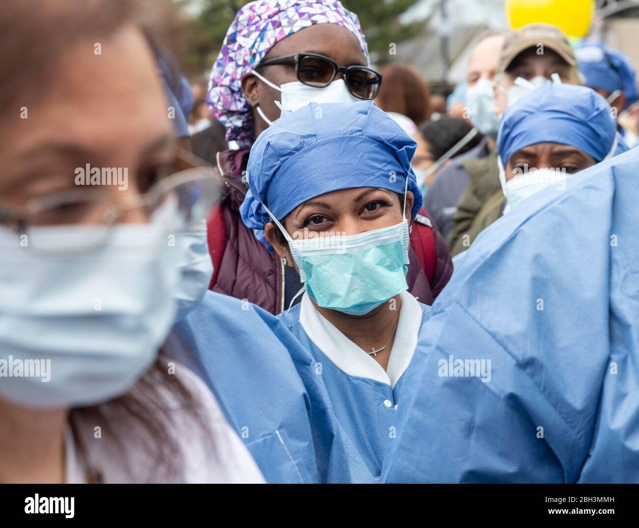 New Hyde Park, United States. 23rd Apr, 2020. Nurse smiles behind ...