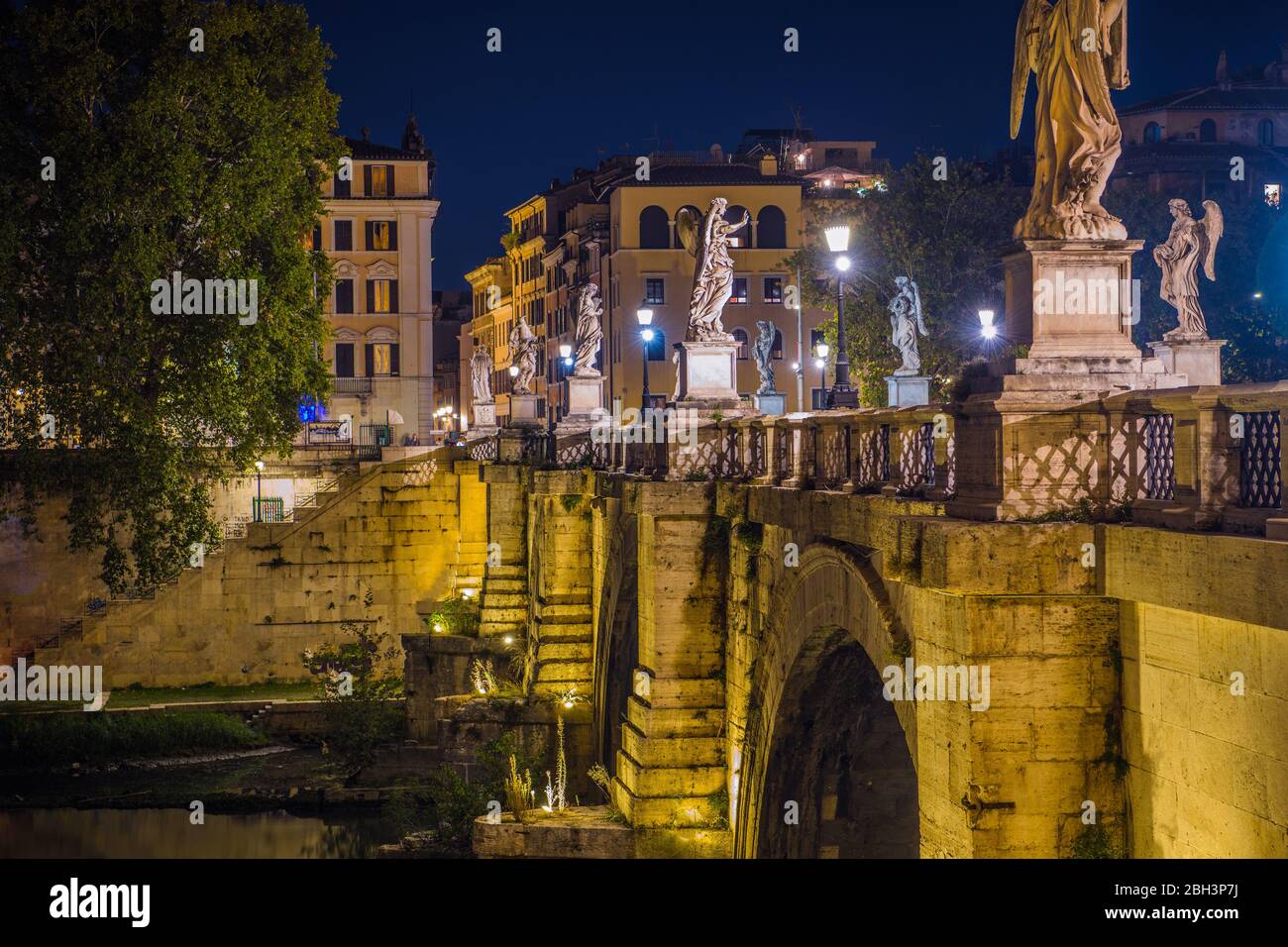 Roman Five Arch Pedestrain Bridge With Marble Sculptures Of Angels ...
