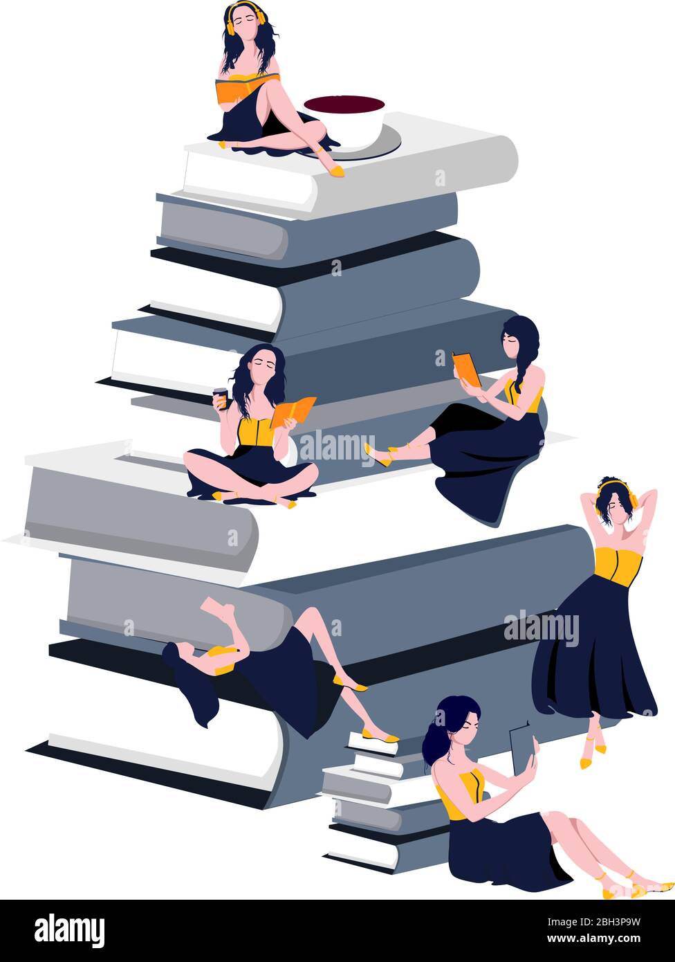 Reading. Book day. Learning concept. Paper editions. Vector ...