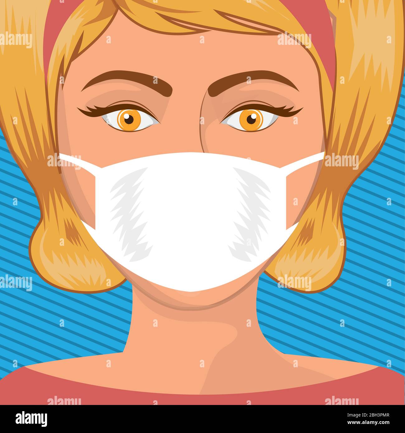 Pop art woman with mask over striped background vector design Stock ...