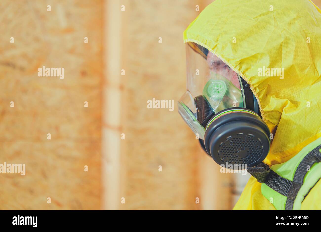 Close Up Of Man In Hazmat Suit And Mask Inside Of New Building ...