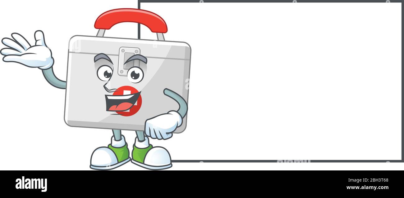 An image of first aid kit with board mascot design style Stock Vector ...