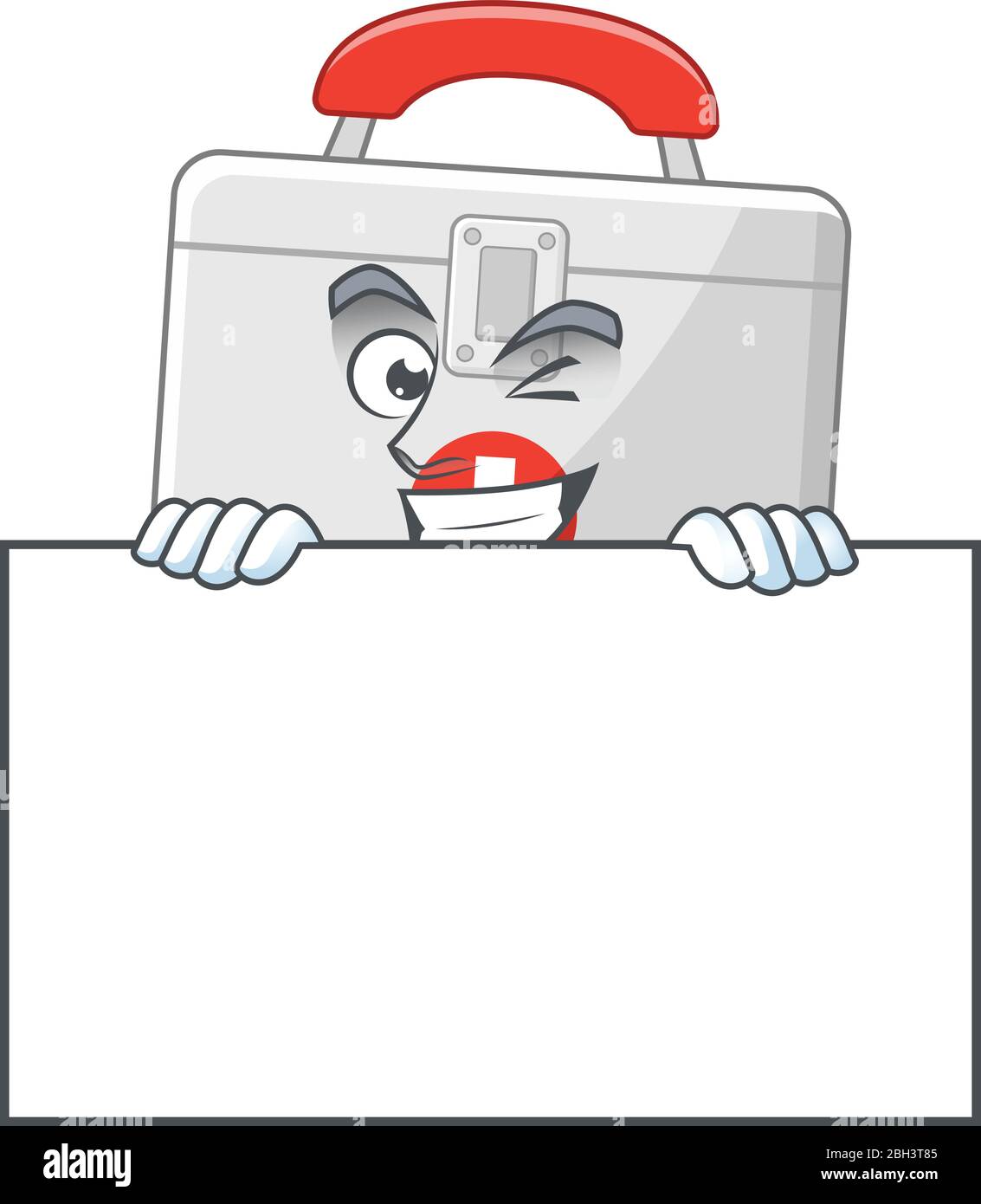 Sneaky first aid kit cartoon character style hiding behind a board ...