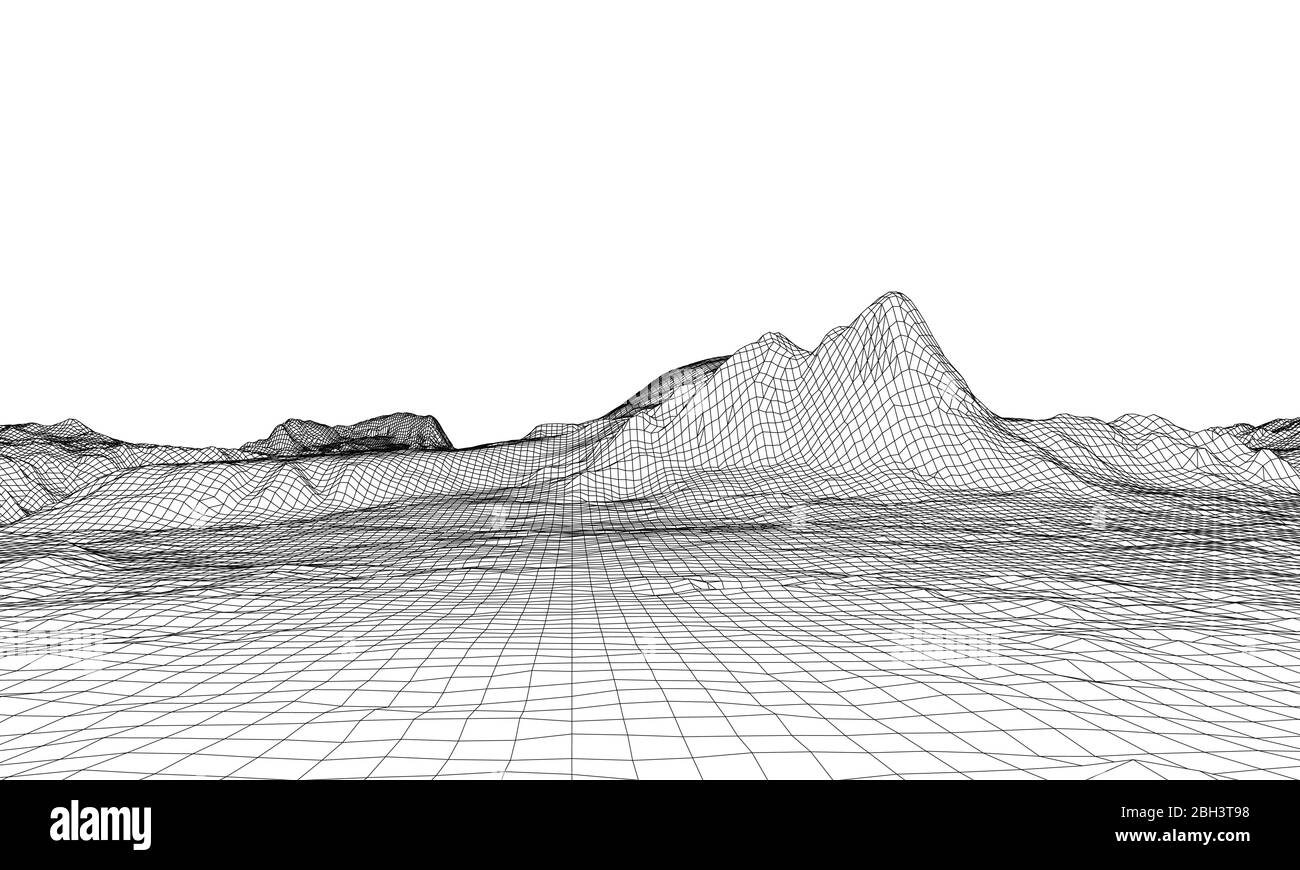 Abstract 3d wire-frame landscape. Blueprint style Stock Vector Image ...