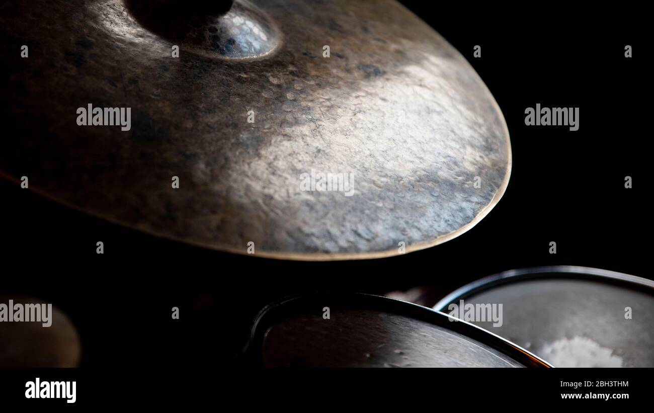Cymbal Closeup in music studio. Drummer and drums concept. Music and ...
