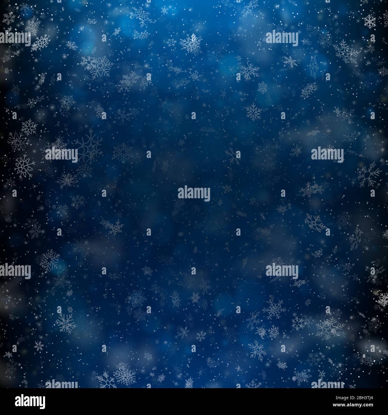 Fallen defocused light and snowflakes. Winter dark background template ...