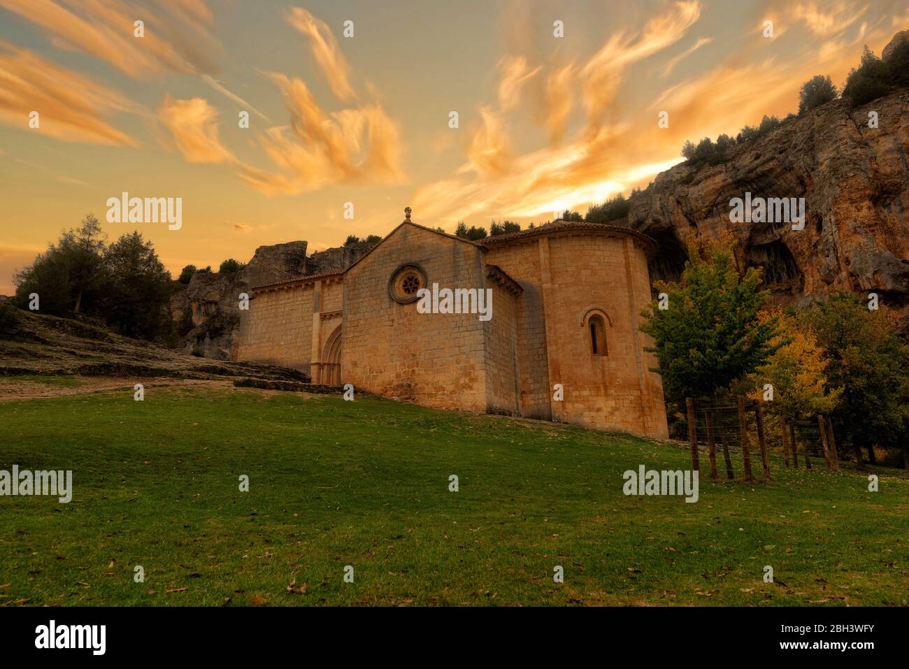 The hermitage of San Bartolome in the lobos river canyon, Spain Stock ...