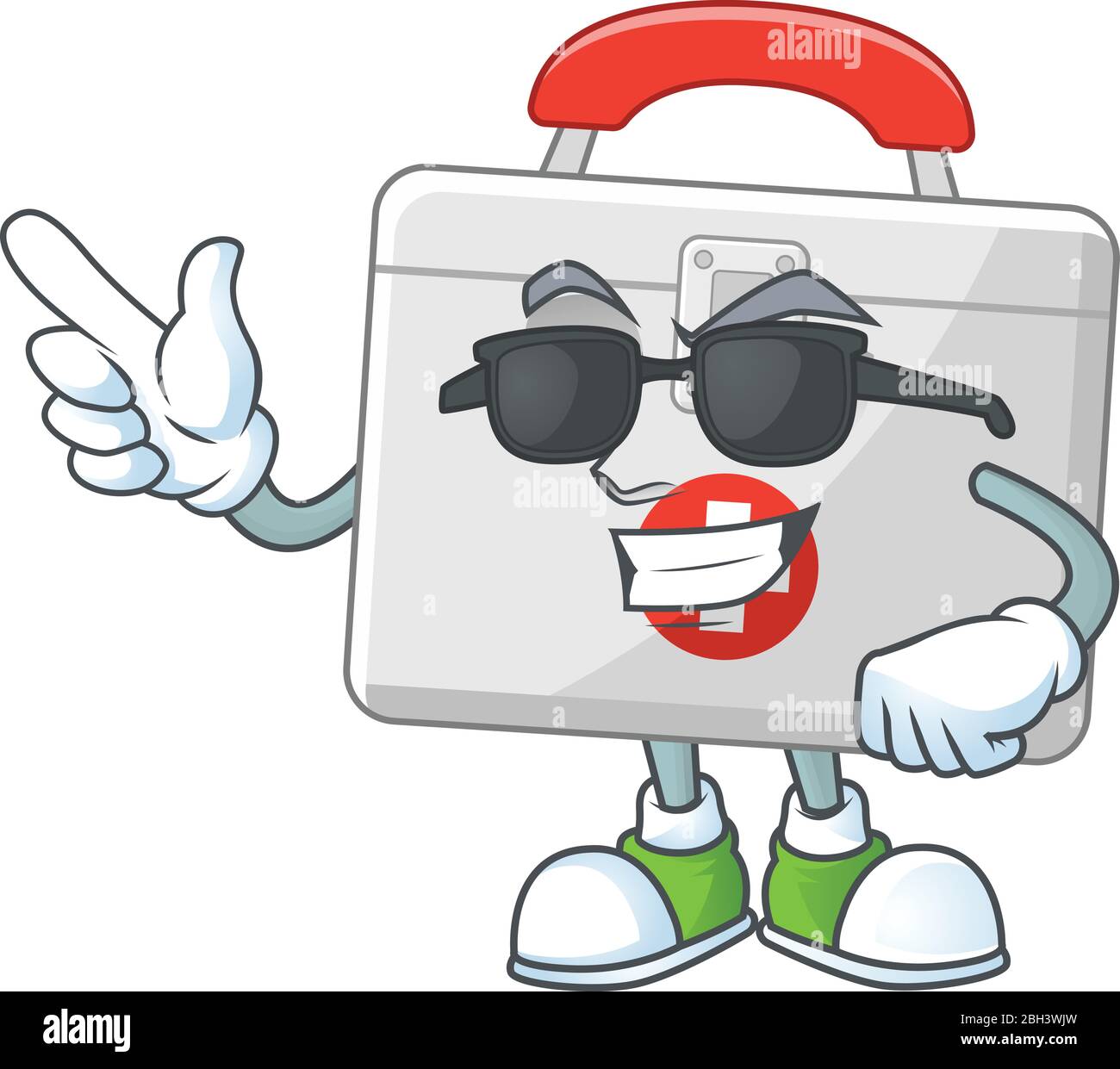 Super cute first aid kit cartoon character wearing black glasses Stock ...