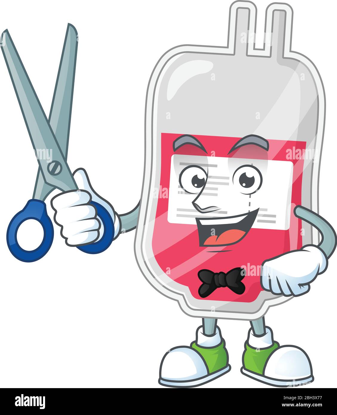 Cute Barber bag of blood cartoon character style with scissor Stock ...