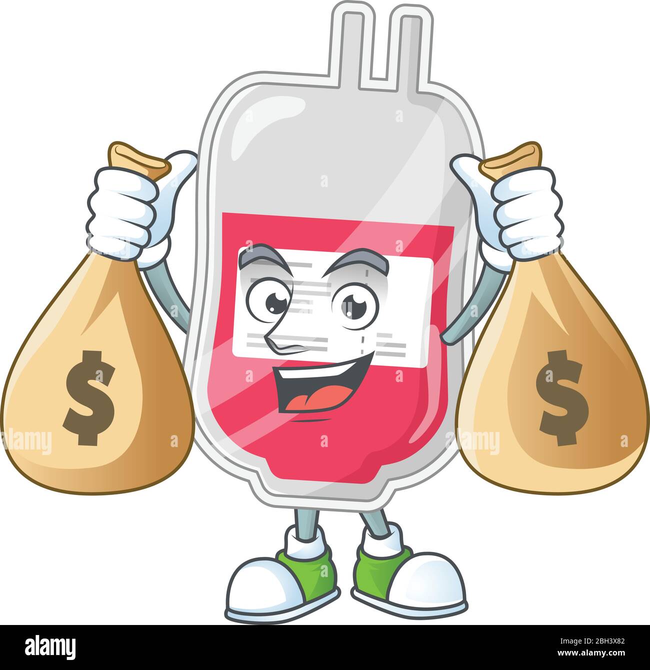 Blissful rich bag of blood cartoon character having money bags Stock ...