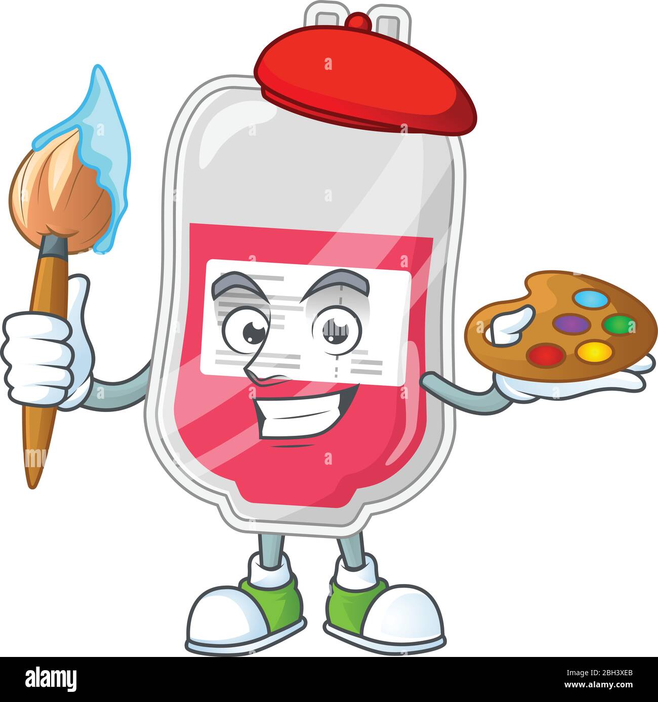 Artistic Artist of bag of blood cartoon character painting with a brush ...