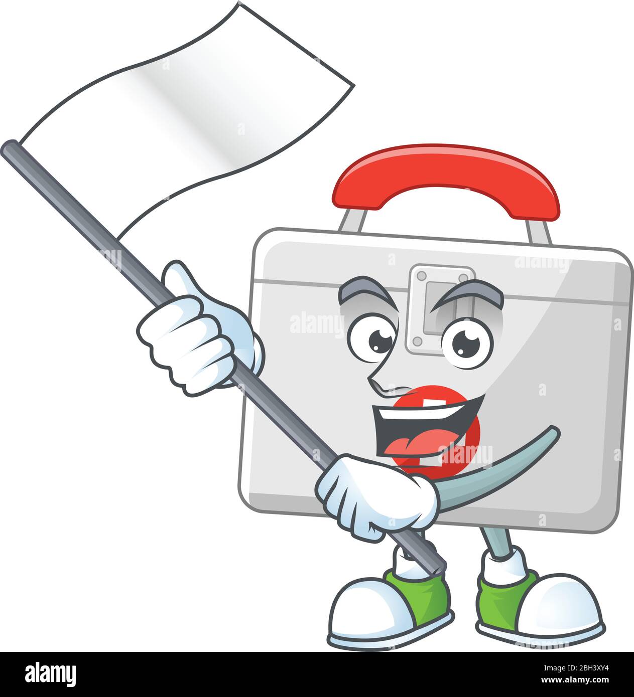 Cute cartoon character of first aid kit holding white flag Stock Vector ...