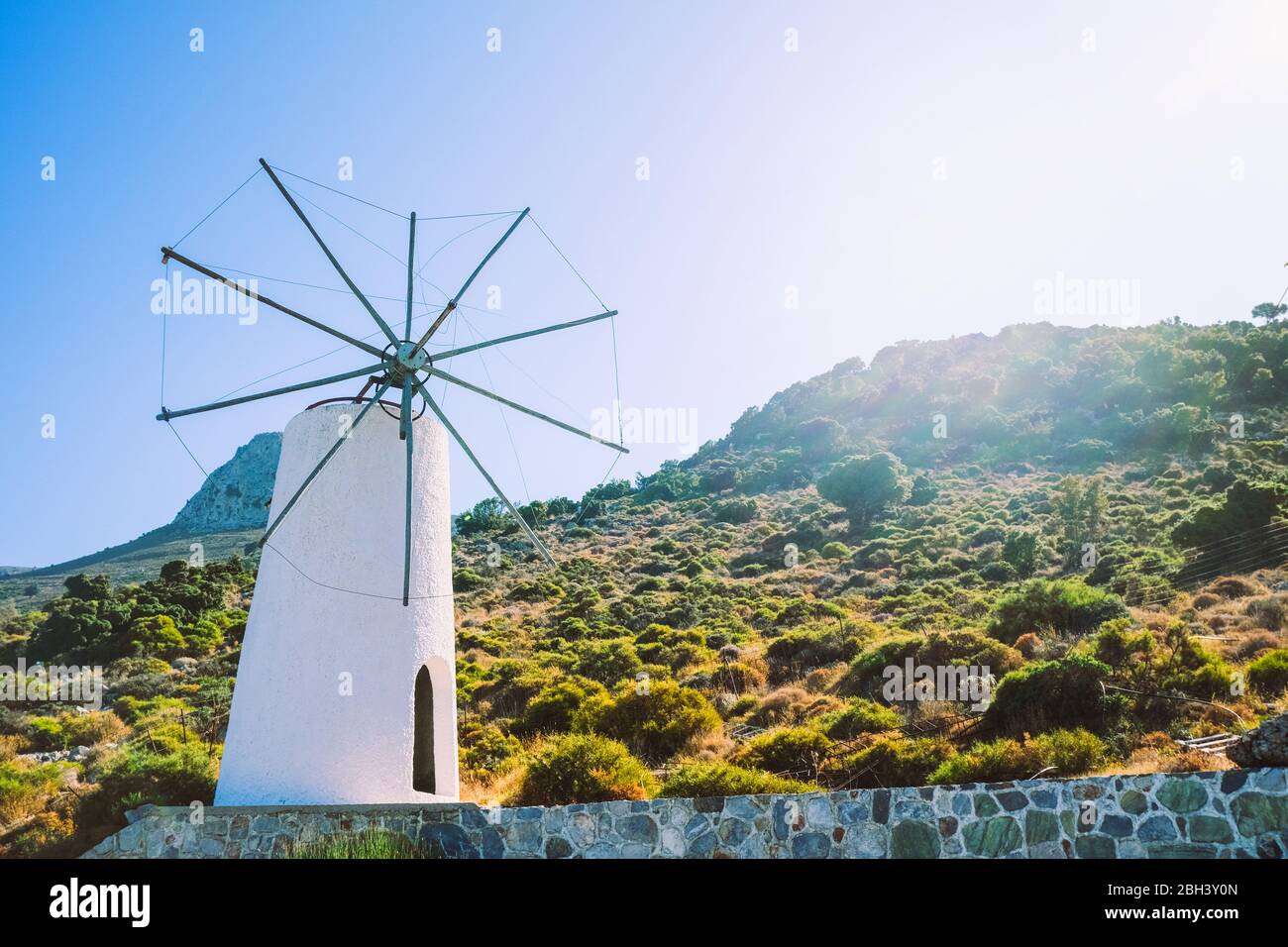 Valley of windmills on the island of Crete, Greece. Tourist places in ...