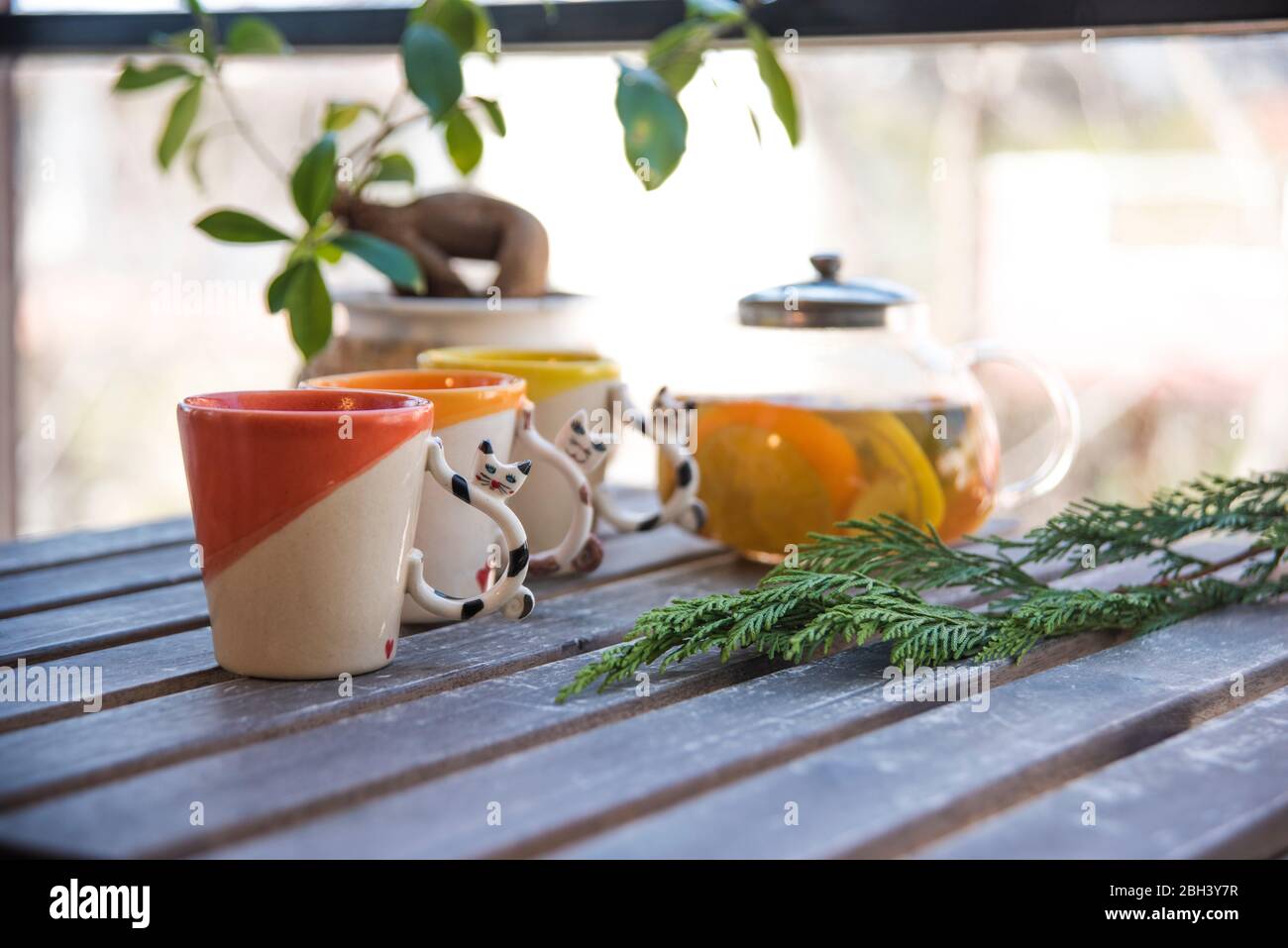 colorful handmade ceramic coffee cups Stock Photo - Alamy