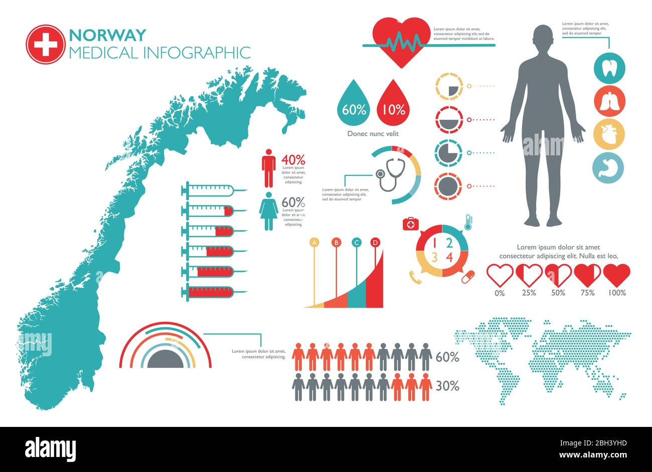 Norway medical healthcare infographic template with map and multiple ...
