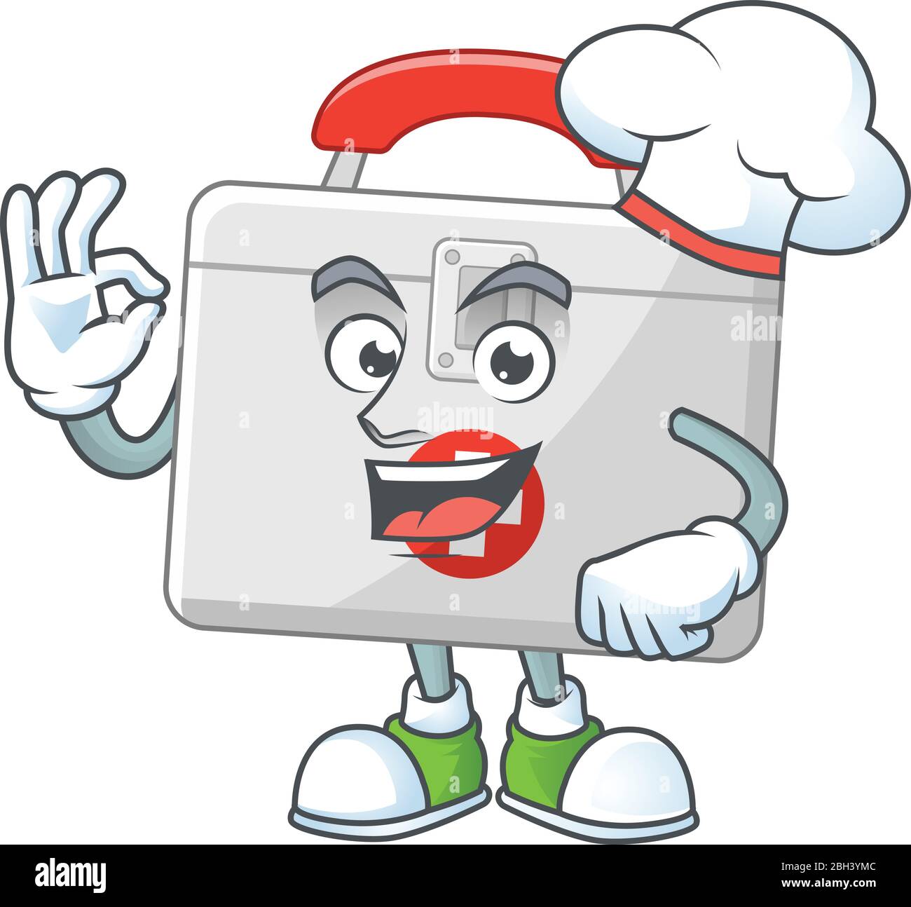 First aid kit cartoon design style proudly wearing white chef hat Stock ...