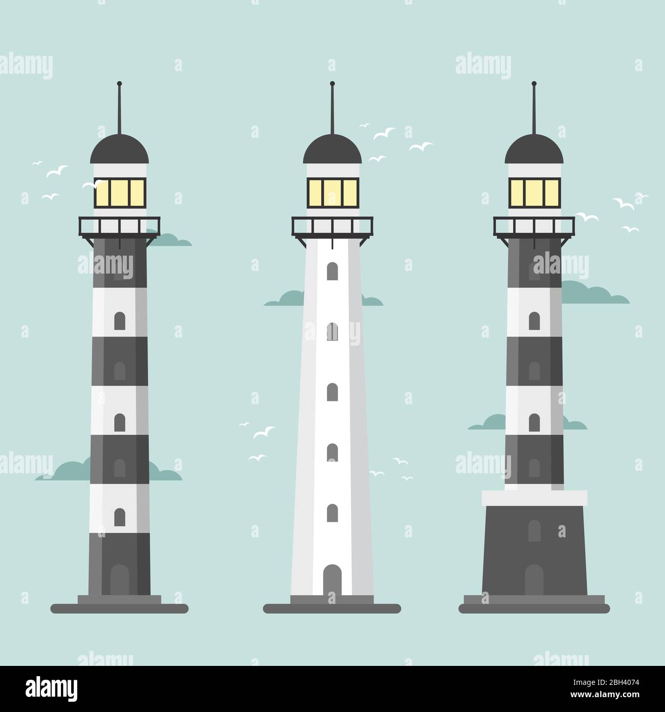 Lighthouses. Set of of large lighthouses over blue background Stock ...