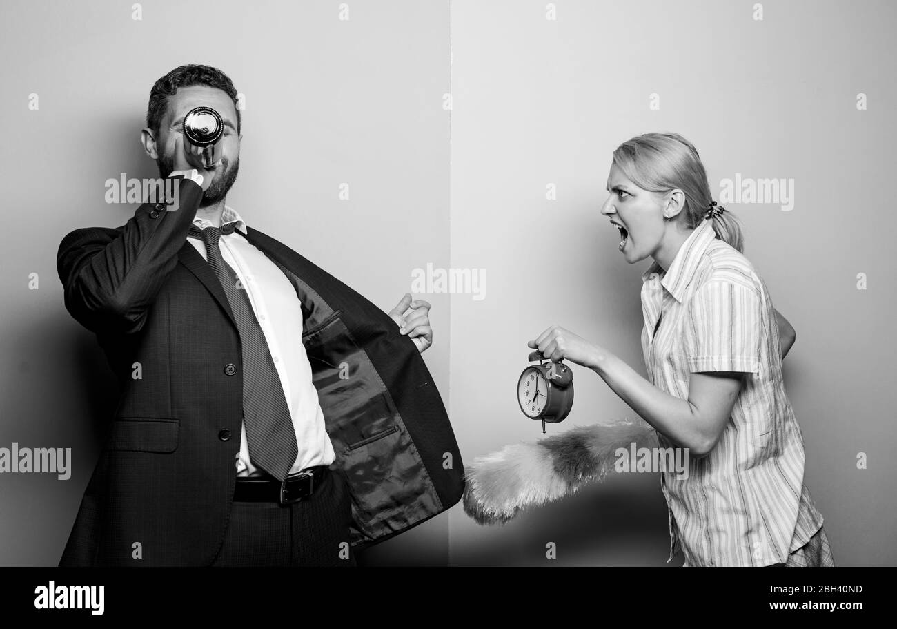 Arguing. Family conflict. Housewife and businessman. Career and ...