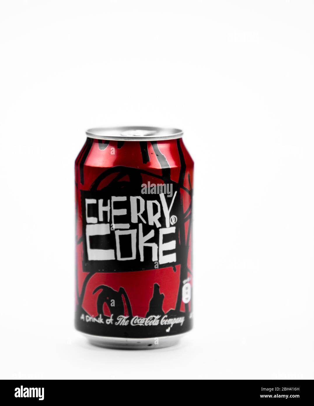 Atlanta, Georgia, USA April 4, 2020: aluminum Coca-Cola can cherry coke ...