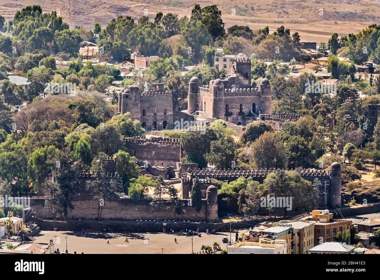 Aerial view at the historic Fasilides castle in Gondar in Ethiopia ...