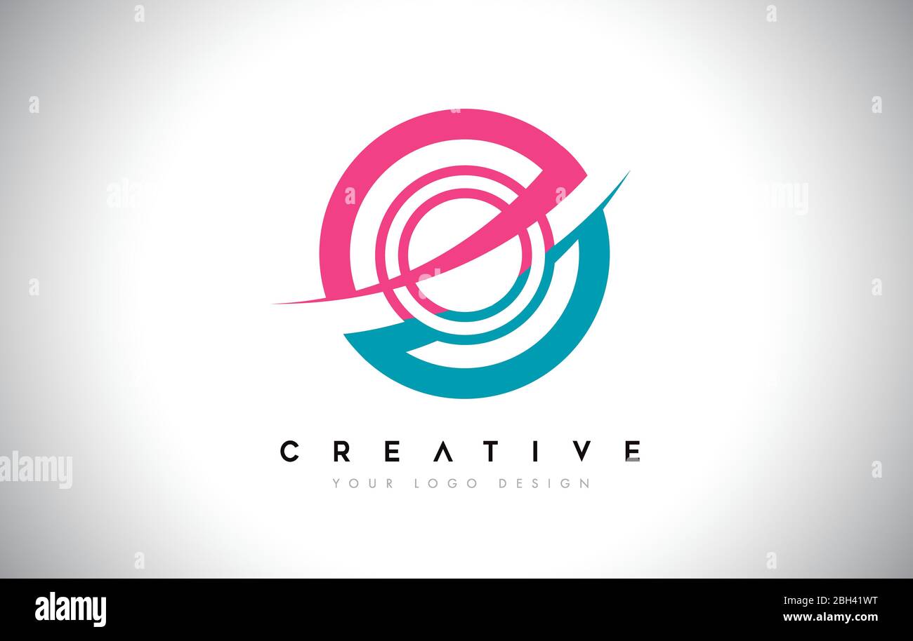 O Letter Design logo icon with circle and swoosh design and blue pink ...