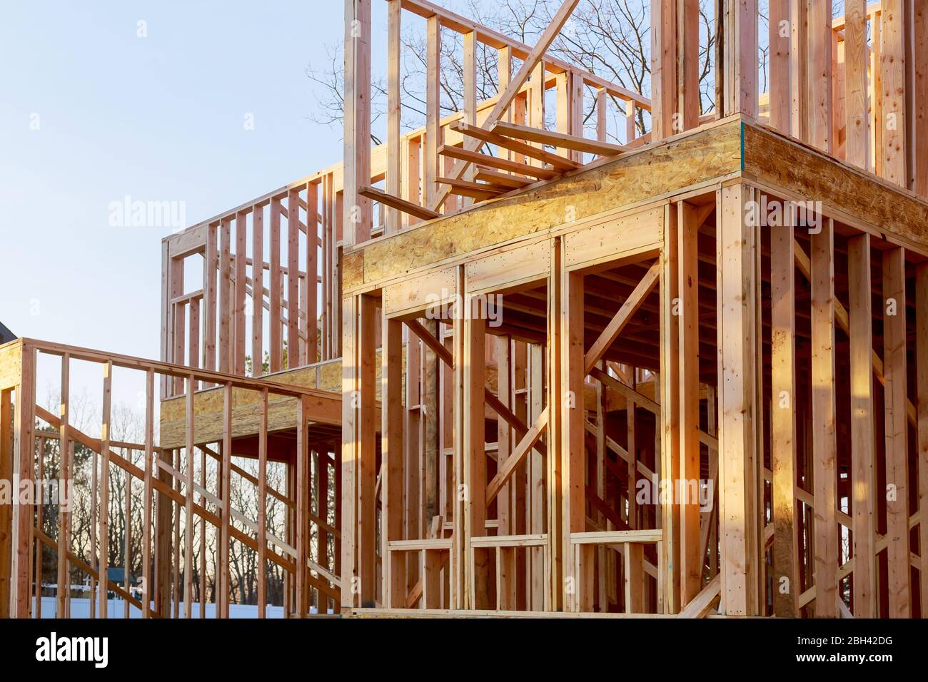 American residential beams of home in wooden frame house under ...