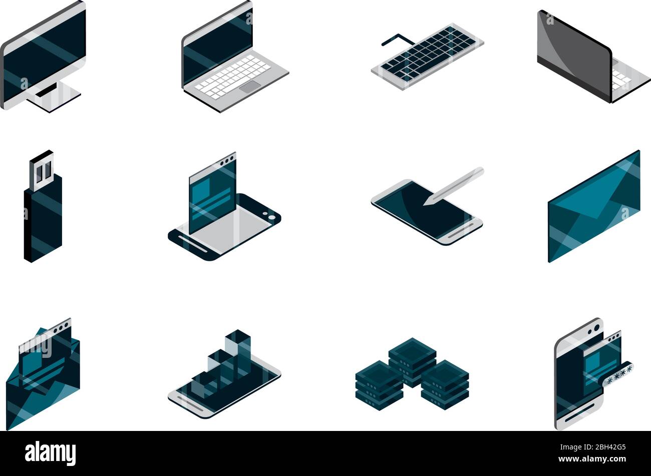 technology device gadget digital isometric isolated icons set vector ...